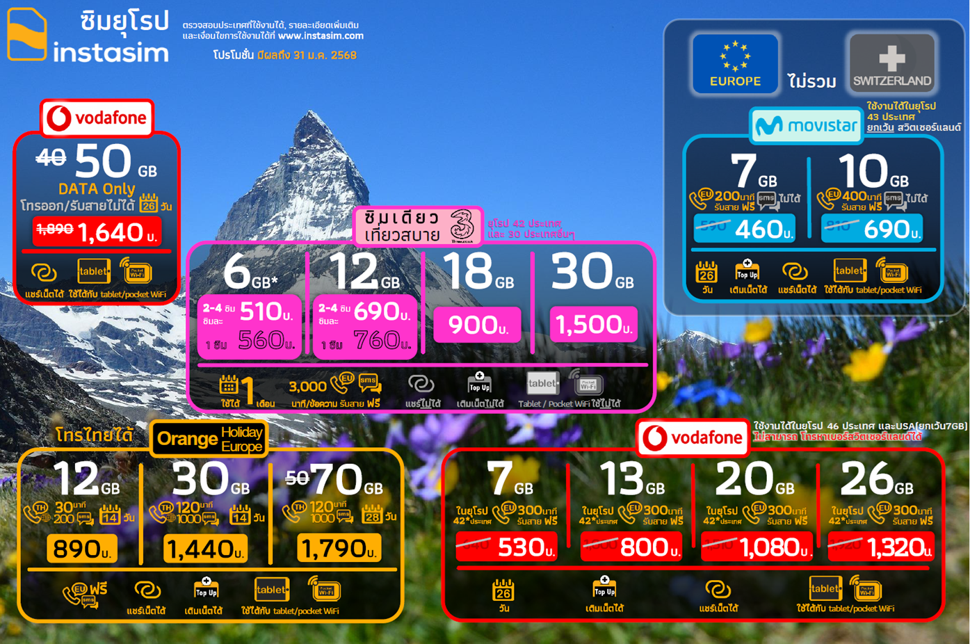 ซิมยุโรป (EU - Europe SIM card - Comparison) - InstaSIM.com
